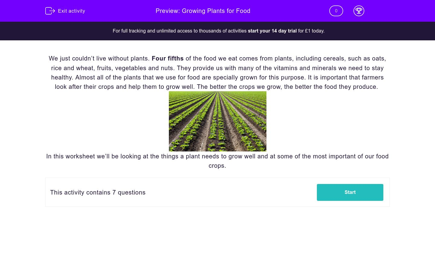 Growing Plants for Food Worksheet - EdPlace