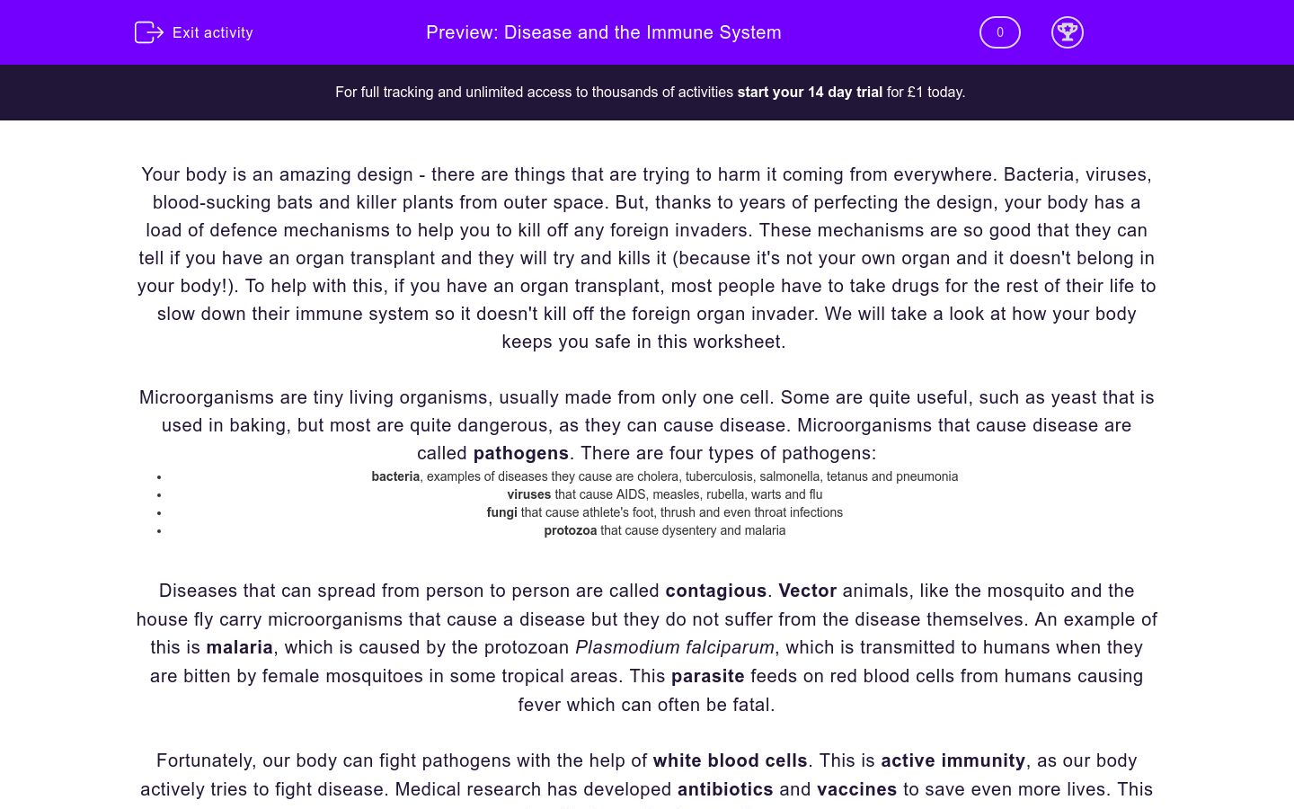 Understand Disease And The Immune System Worksheet EdPlace