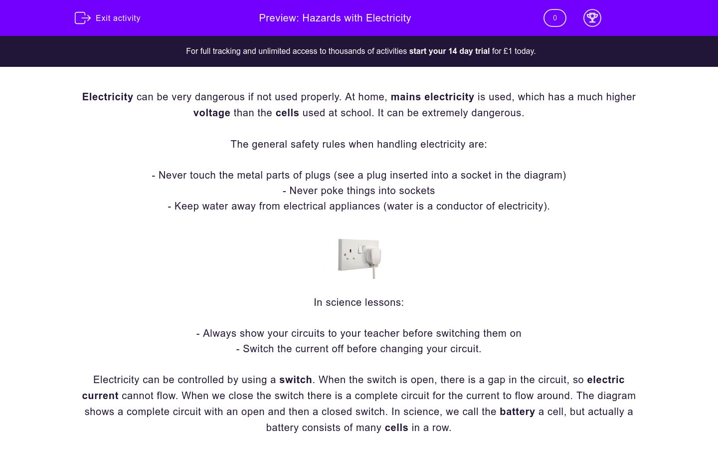 Hazards with Electricity Worksheet - EdPlace