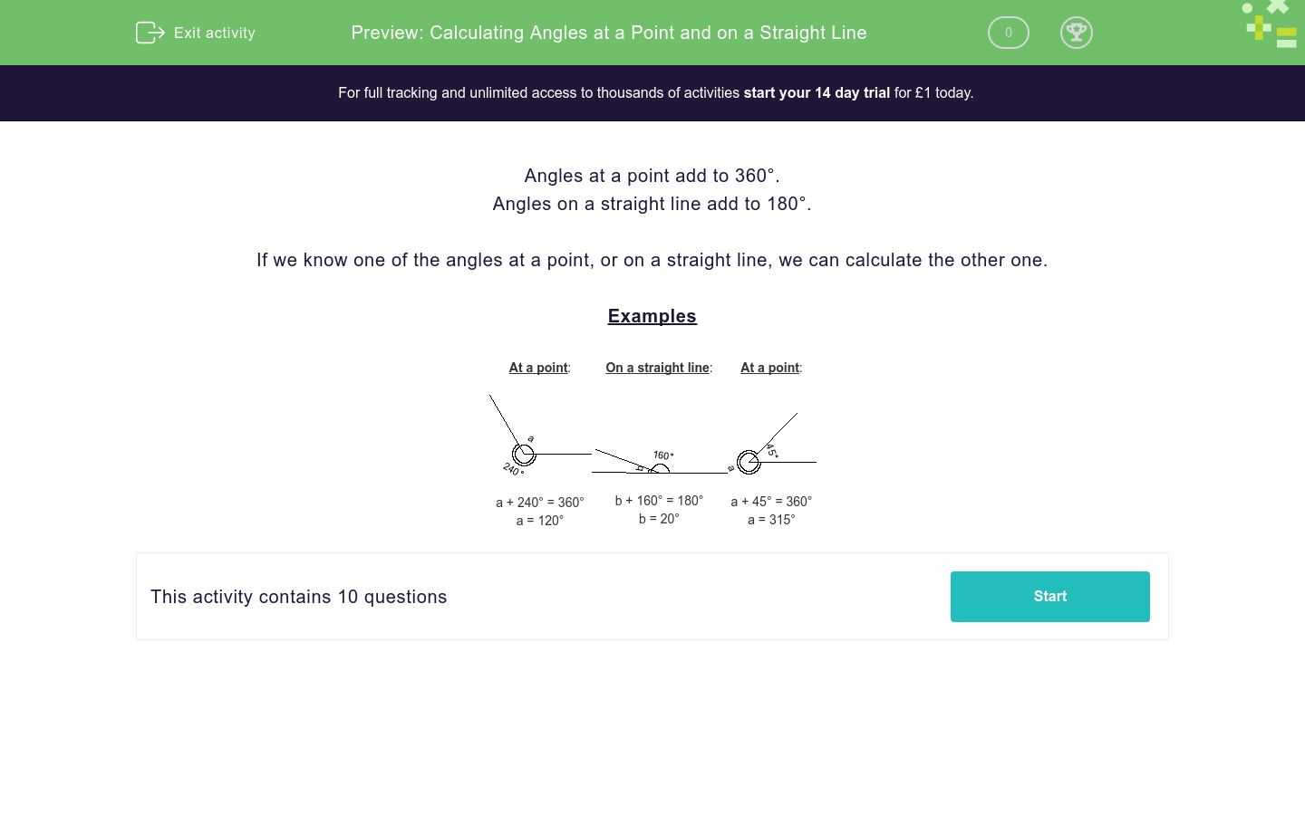 Calculating Angles at a Point and on a Straight Line Worksheet - EdPlace