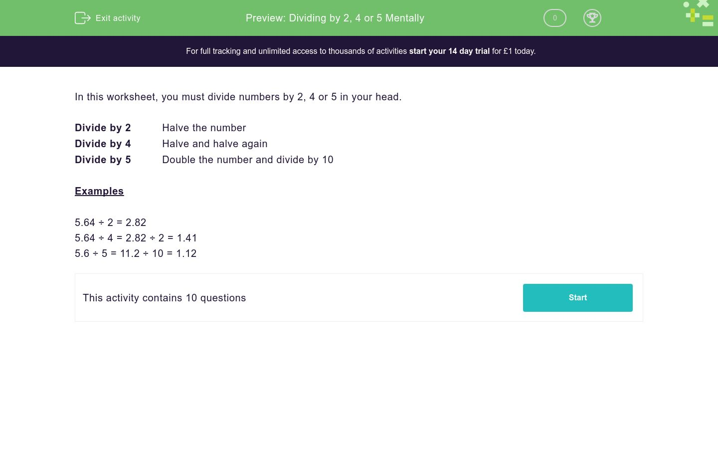 Dividing by 2, 4 or 5 Mentally Worksheet - EdPlace