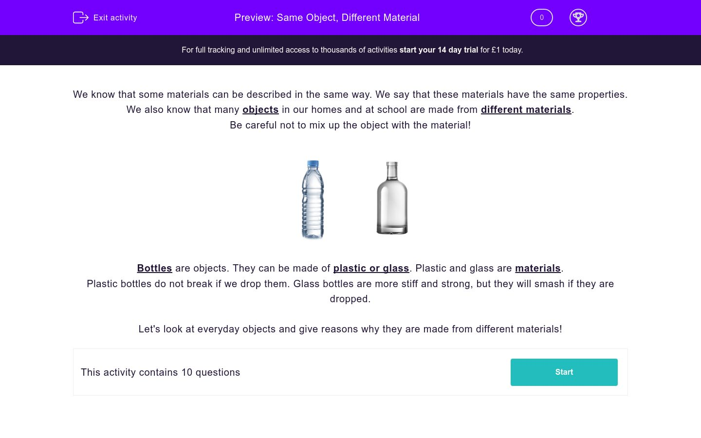 Same Object, Different Material Worksheet - EdPlace