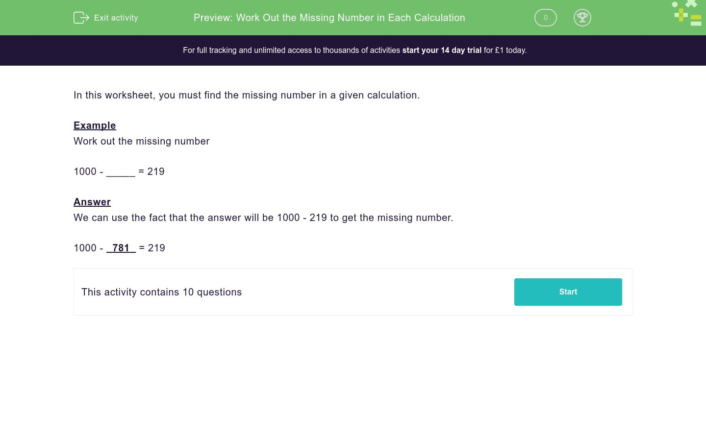 Work Out the Missing Number in Each Calculation Worksheet - EdPlace