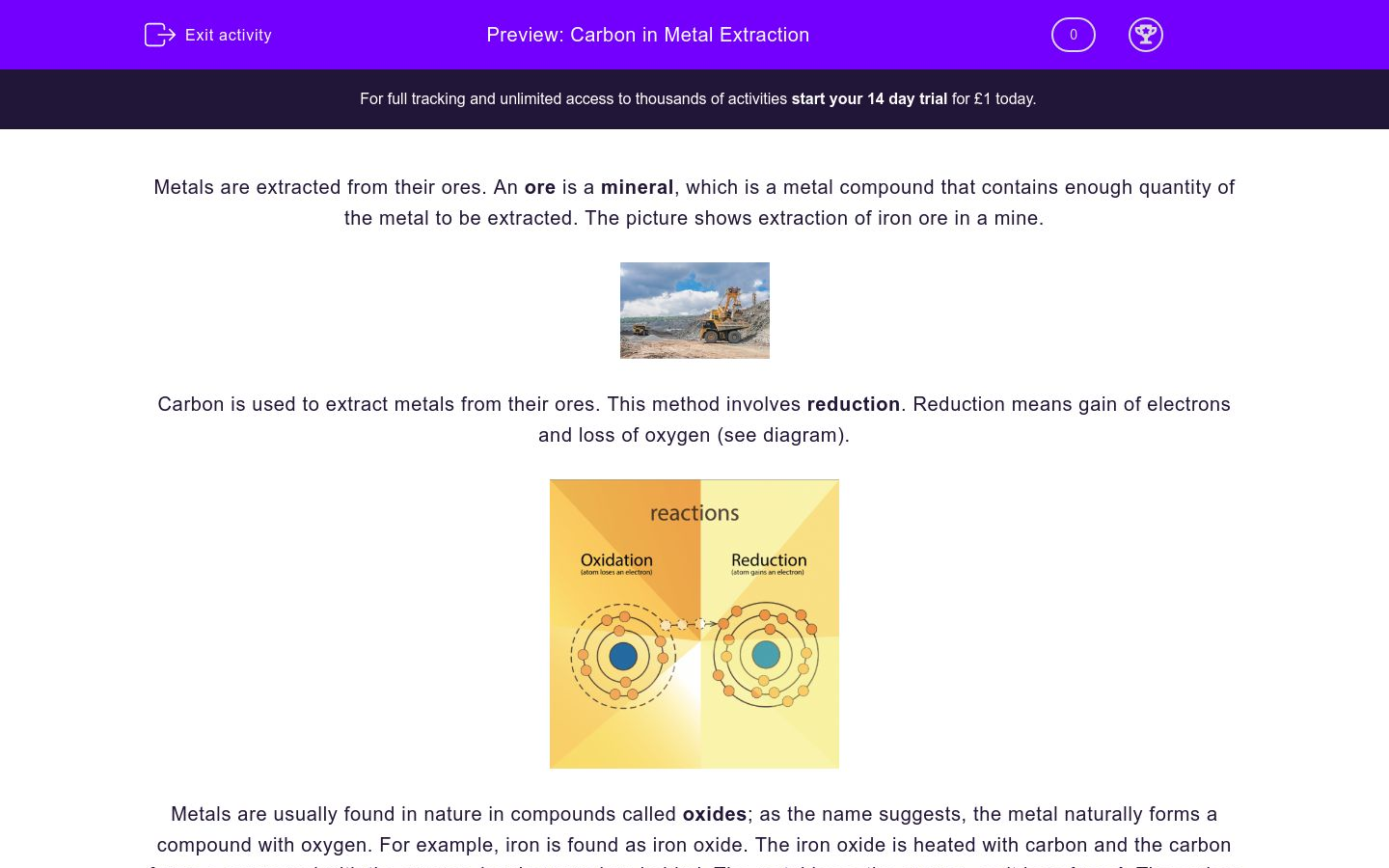 Carbon in Metal Extraction Worksheet - EdPlace