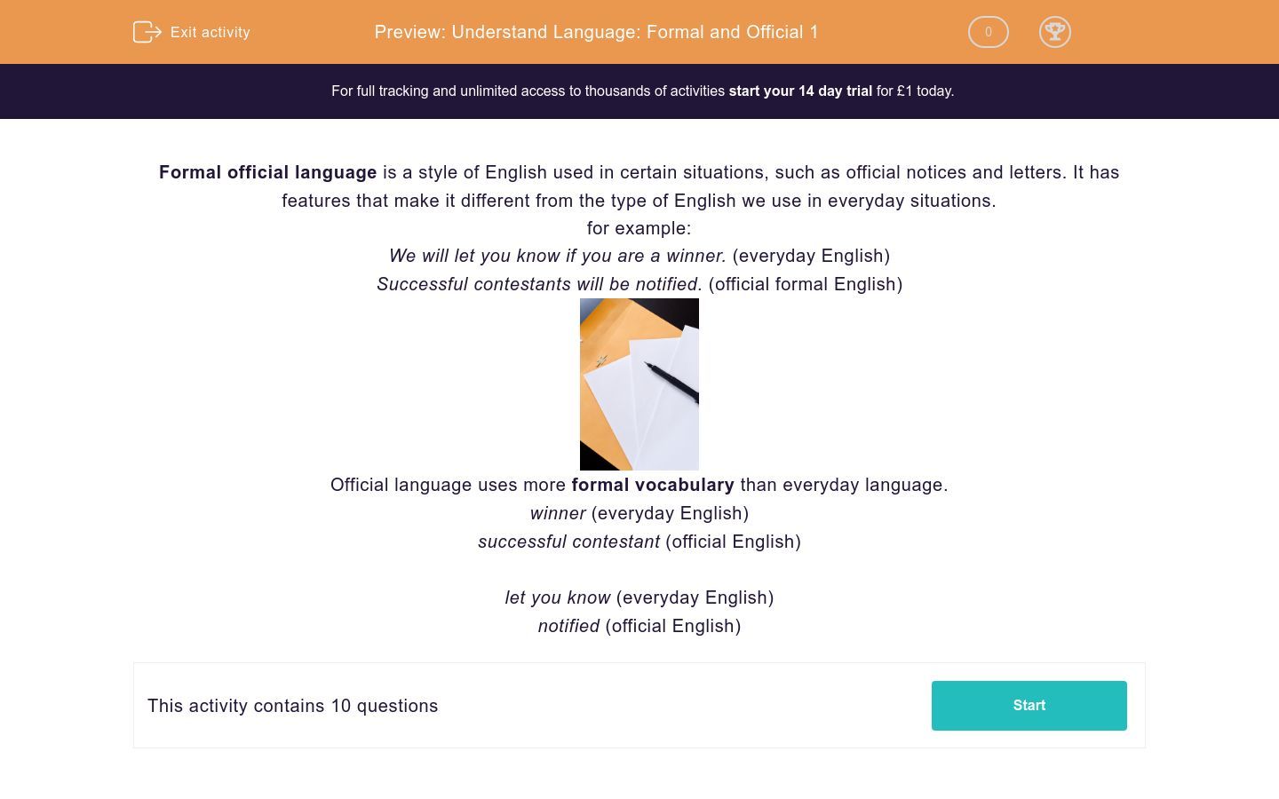 Understand Language: Formal and Official 1 Worksheet - EdPlace