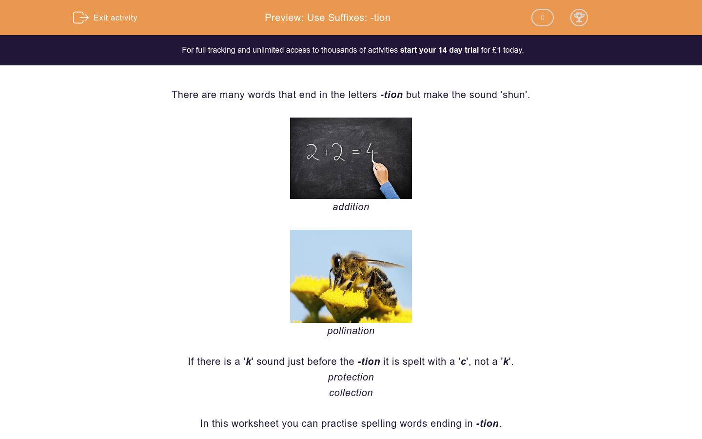 Use Suffixes: -tion Worksheet - EdPlace
