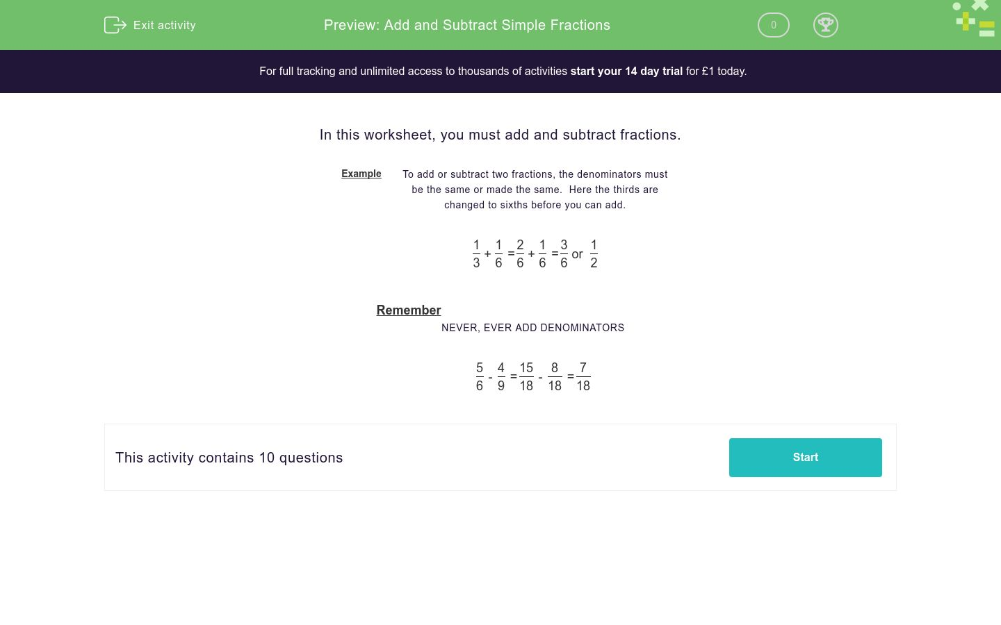 Add And Subtract Simple Fractions Worksheet EdPlace
