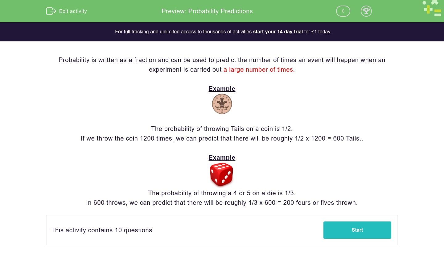Probability Predictions Worksheet - EdPlace
