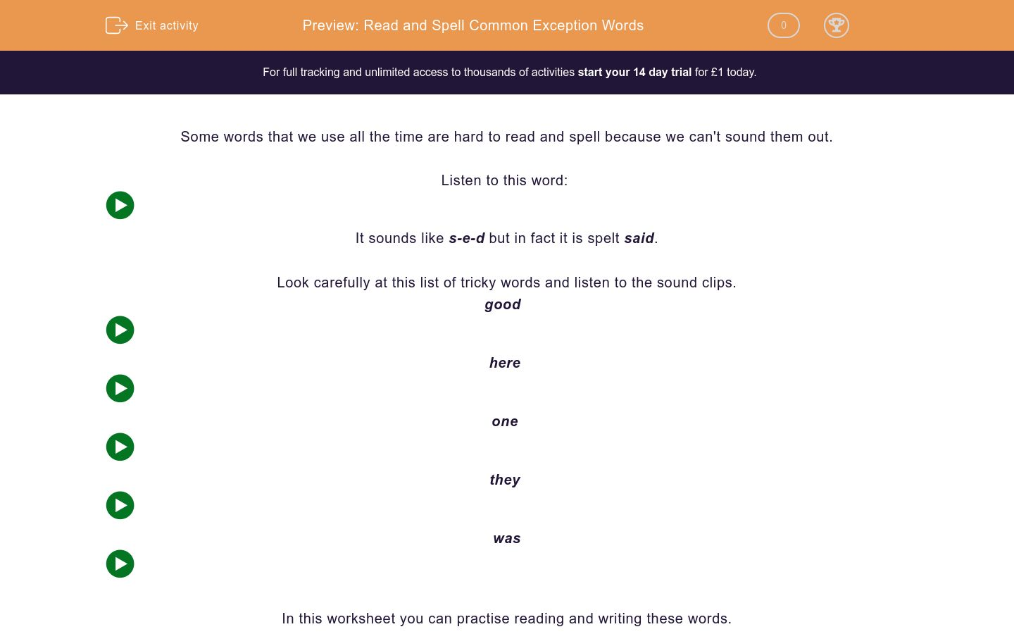 Read and Spell Common Exception Words Worksheet - EdPlace
