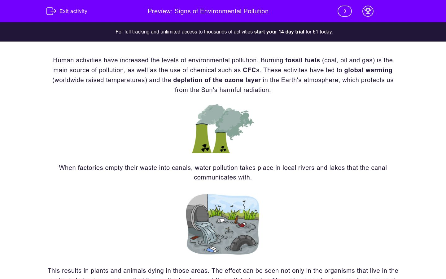 Understand the Signs of Environmental Pollution Worksheet - EdPlace