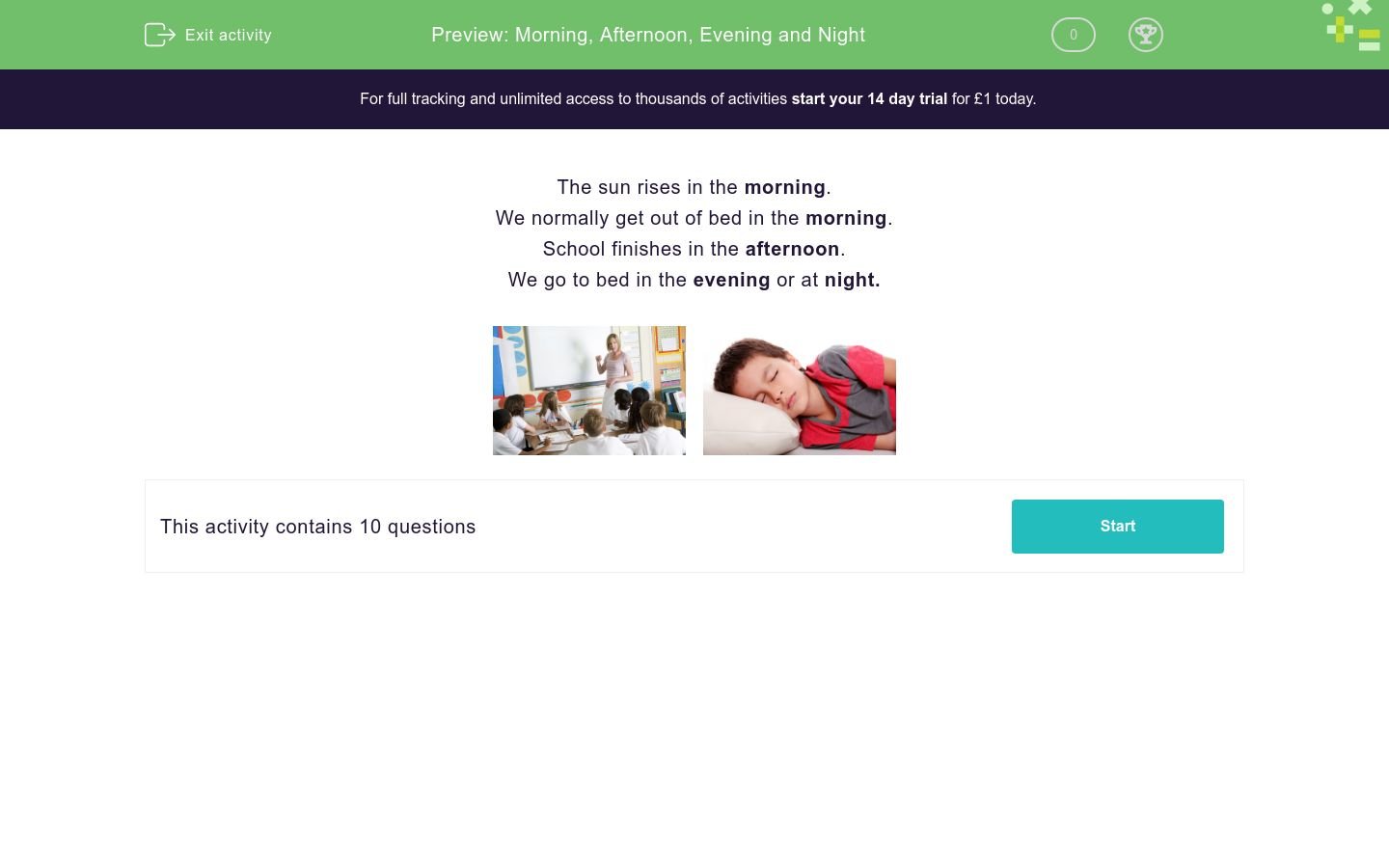 Morning, Afternoon, Evening and Night Worksheet - EdPlace