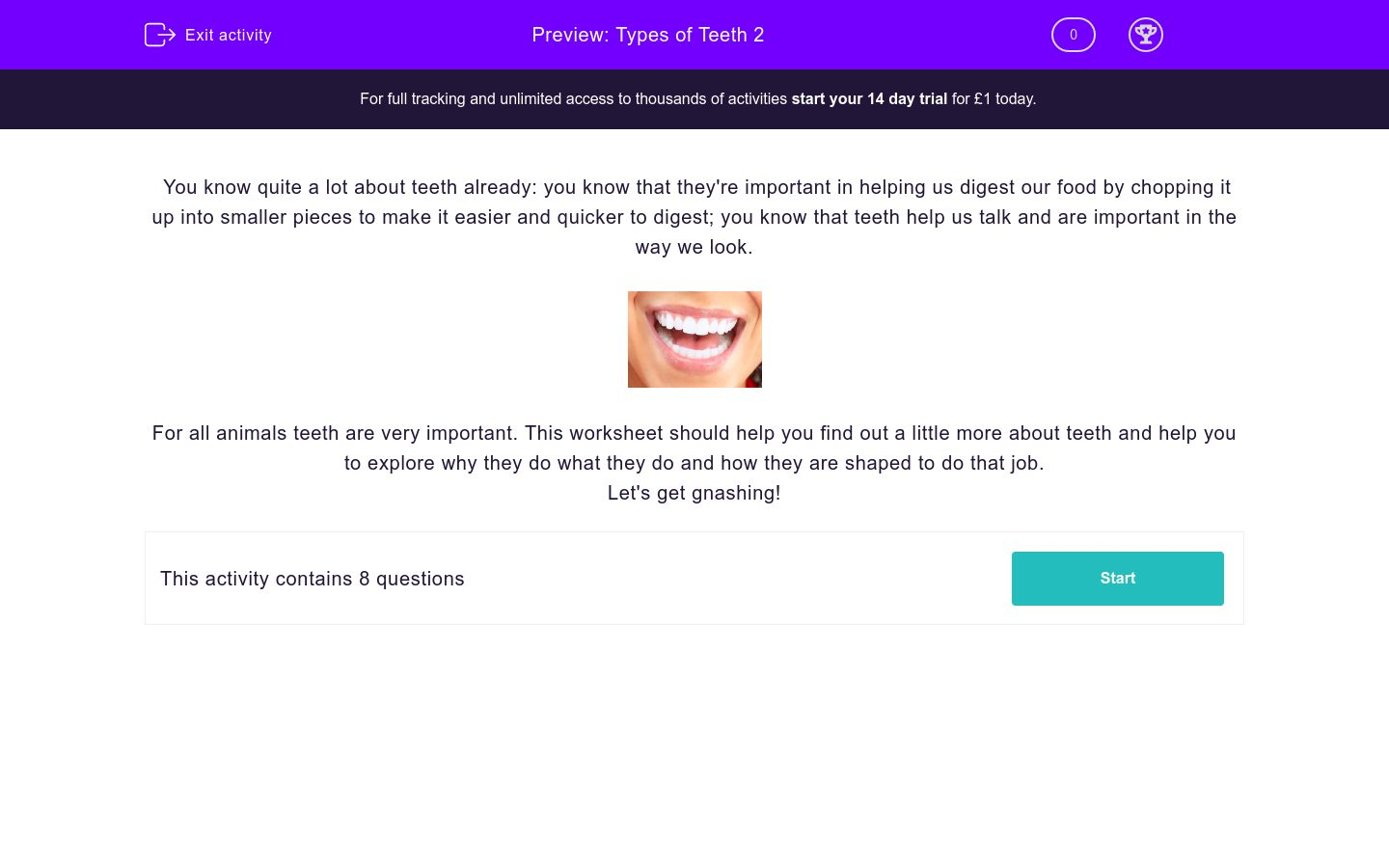 Types of Teeth 2 Worksheet - EdPlace