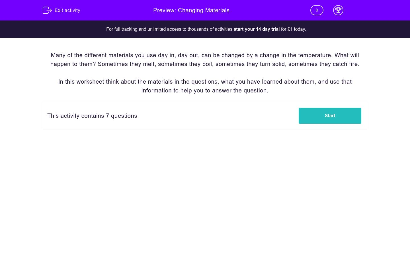 Changing Materials Worksheet - EdPlace