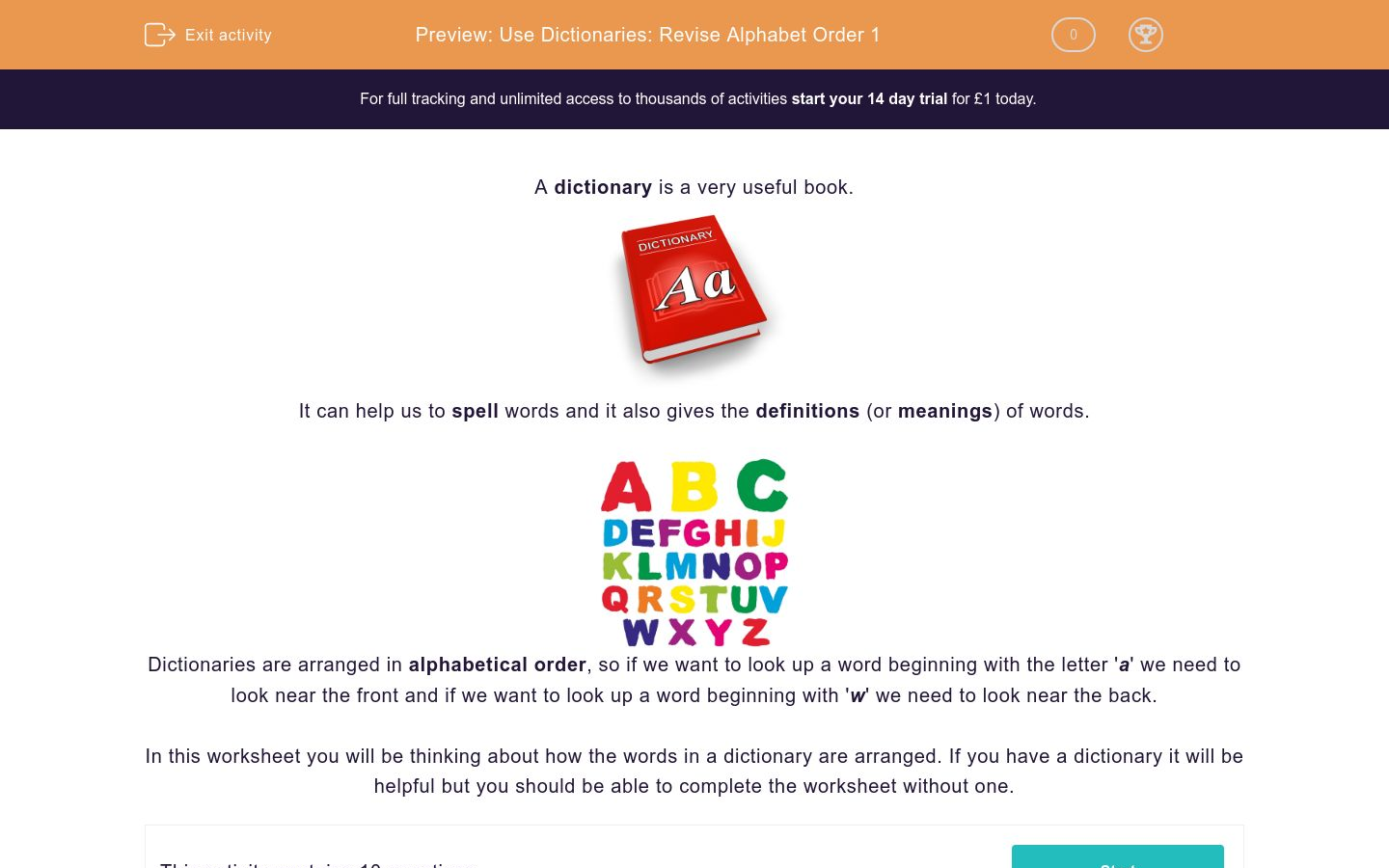 Use Dictionaries: Revise Alphabet Order 1 Worksheet - EdPlace