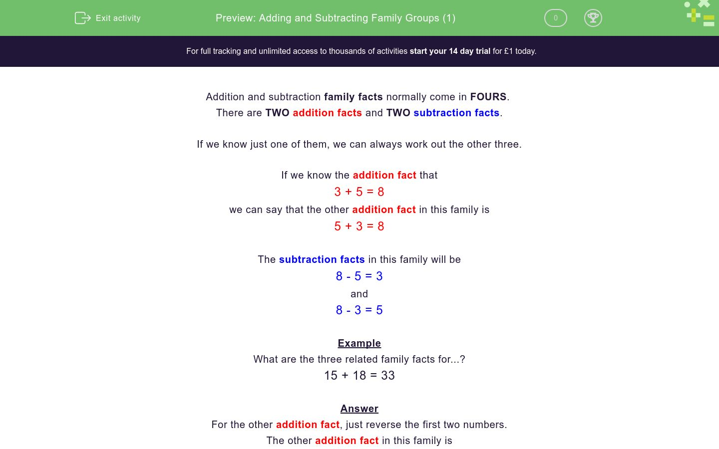 Adding and Subtracting Family Groups (1) Worksheet - EdPlace