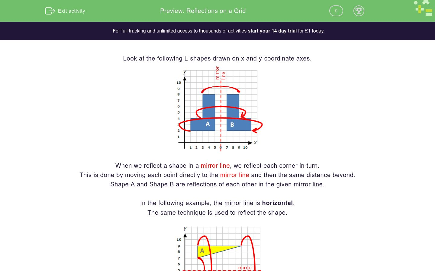 Reflections on a Grid Worksheet - EdPlace