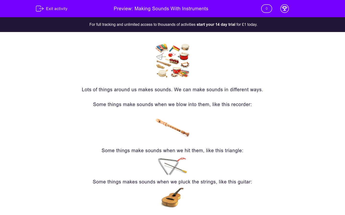 Making Sounds With Instruments Worksheet - EdPlace