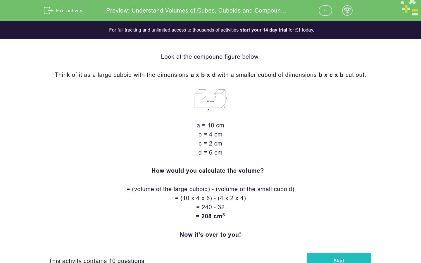 Understand Volumes of Cubes, Cuboids and Compound Figures Worksheet ...