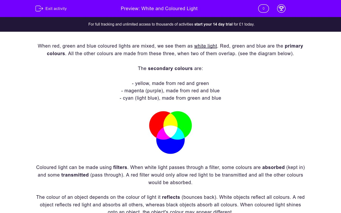 White and Coloured Light Worksheet - EdPlace