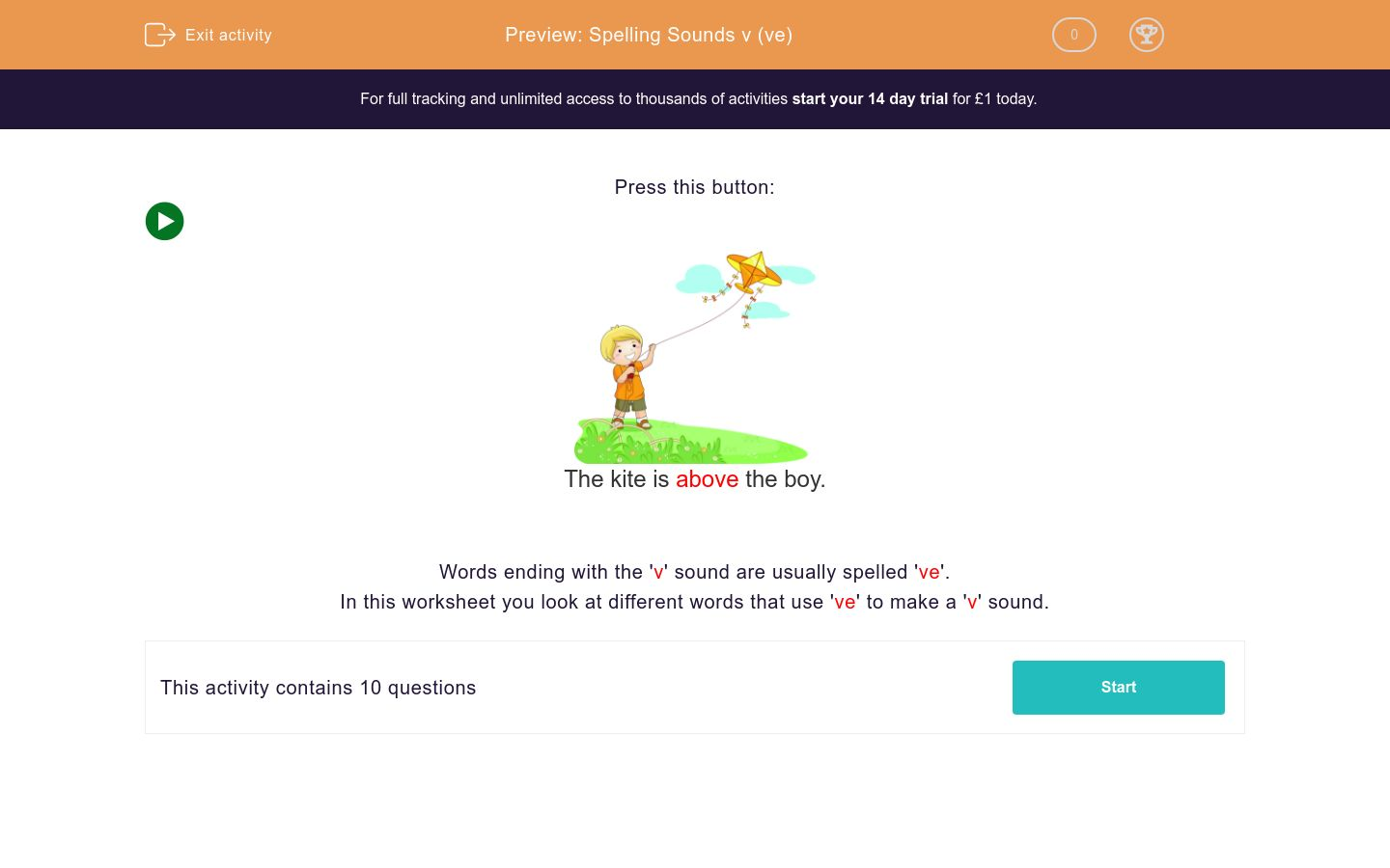 Spelling Sounds v (ve) Worksheet - EdPlace