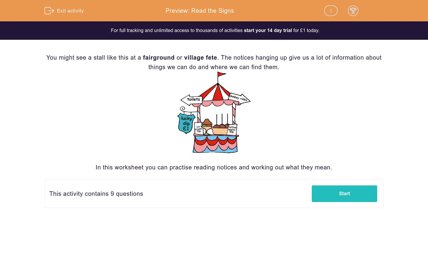 Read the Signs Worksheet - EdPlace