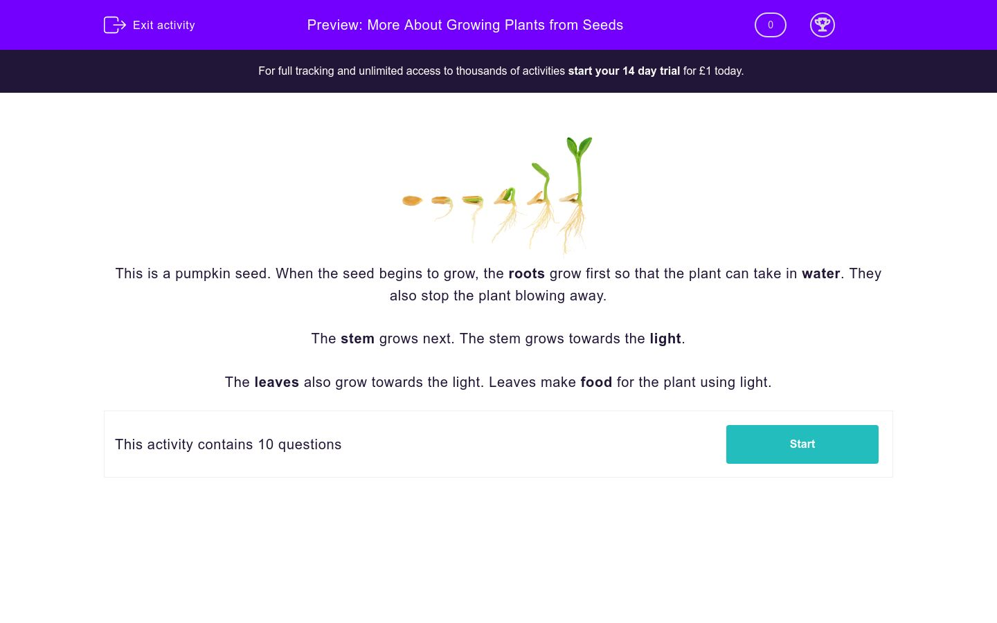 More About Growing Plants from Seeds Worksheet - EdPlace