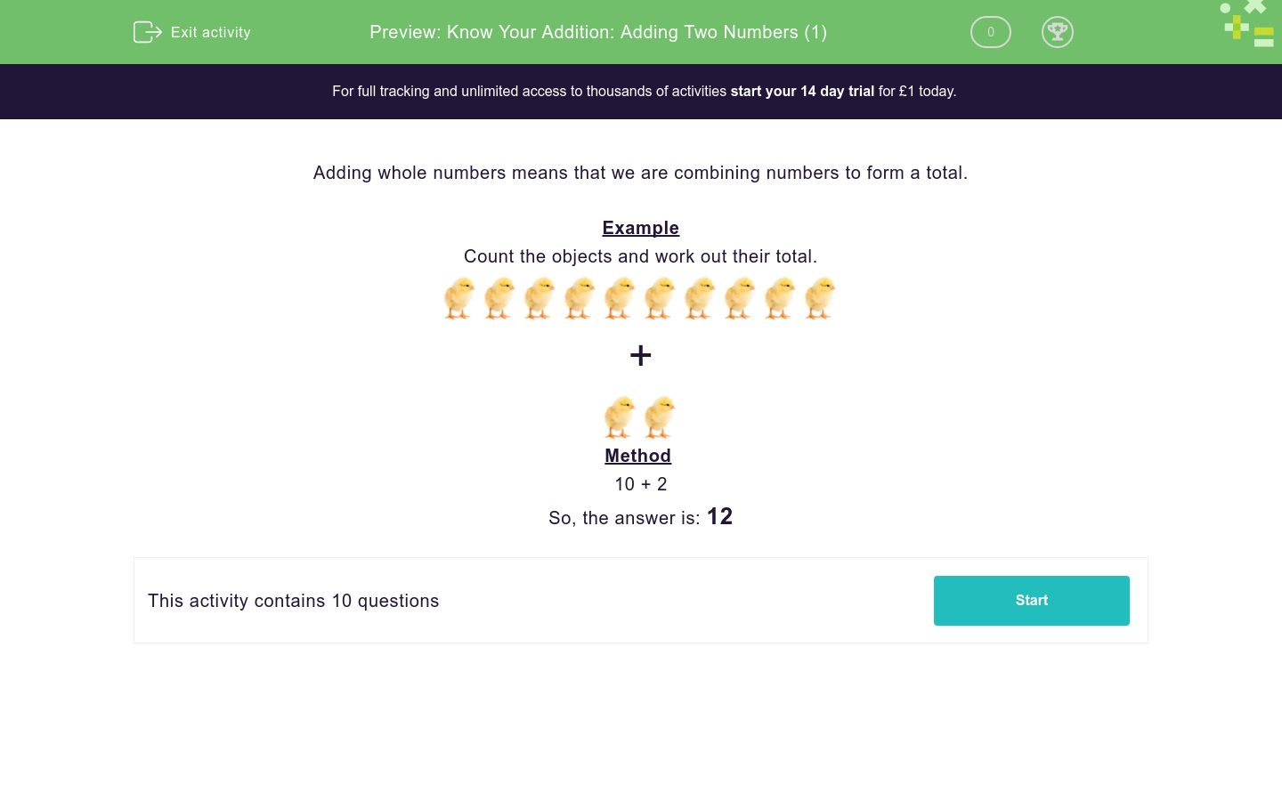 Know Your Addition: Adding Two Numbers (1) Worksheet - EdPlace