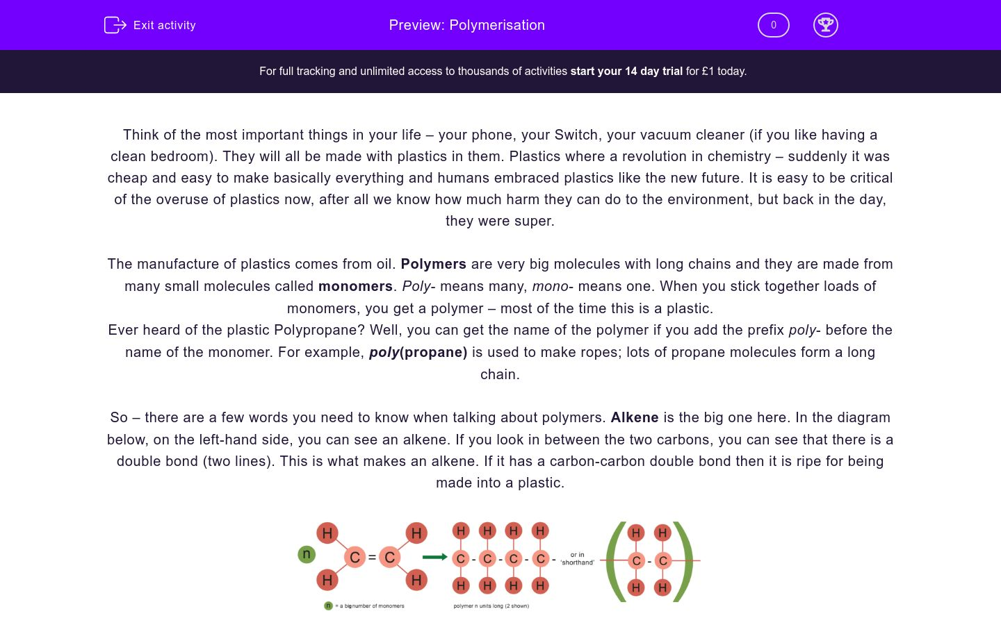 Understand Polymerisation Worksheet - EdPlace