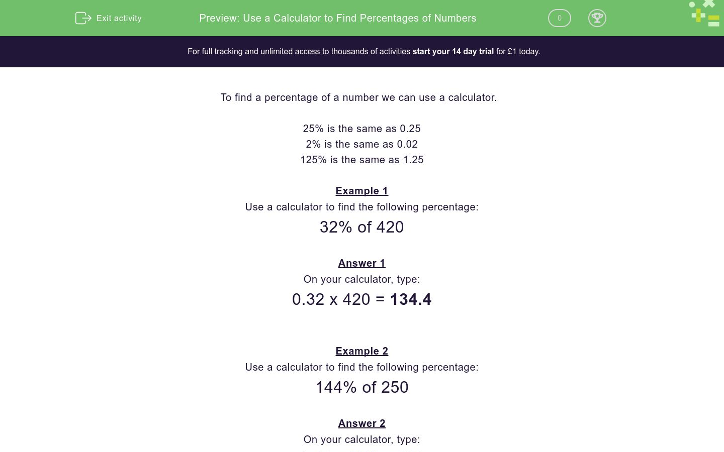 Calculating Percentages Of A Number Worksheets