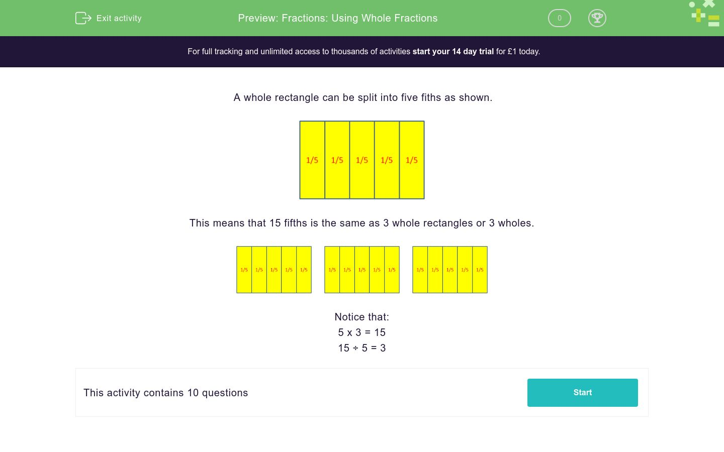 Fractions: Using Whole Fractions Worksheet - EdPlace