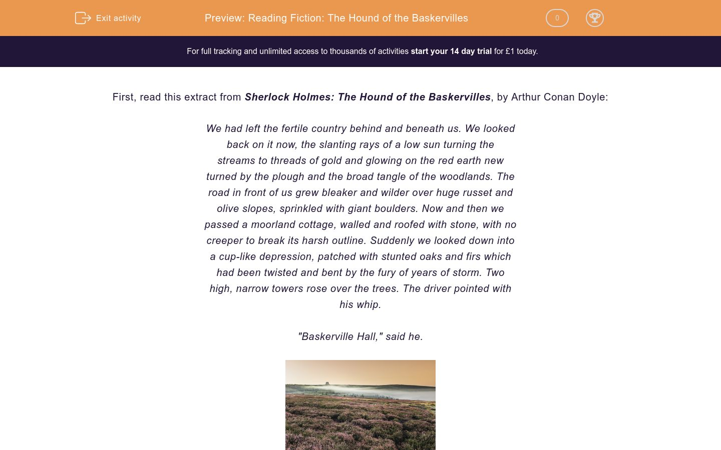 Reading Fiction: The Hound of the Baskervilles Worksheet - EdPlace