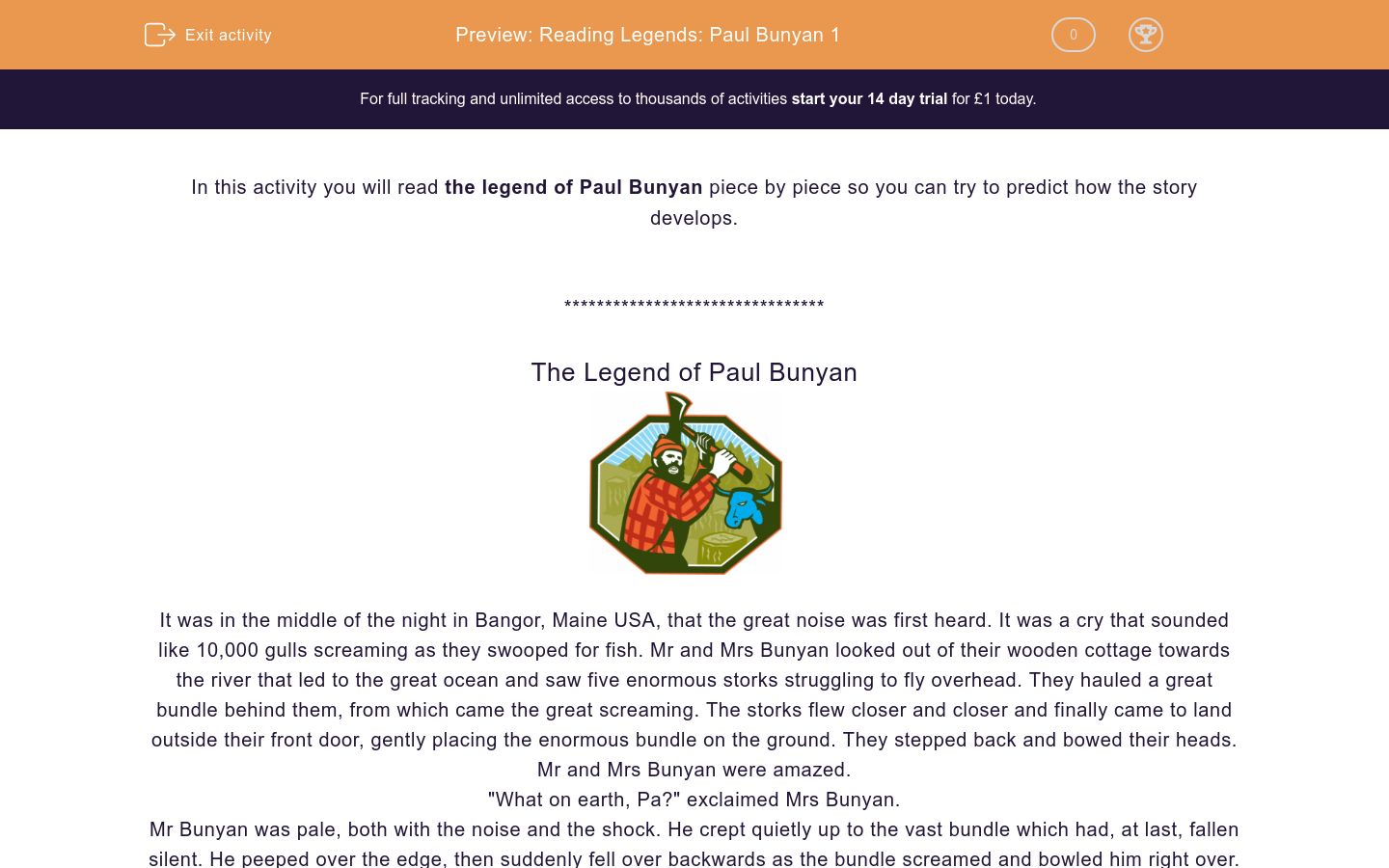 Reading Legends: Paul Bunyan 1 Worksheet - EdPlace