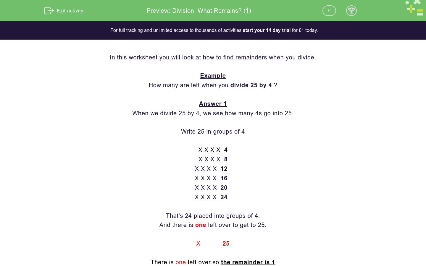 Division: What Remains? (1) Worksheet - EdPlace