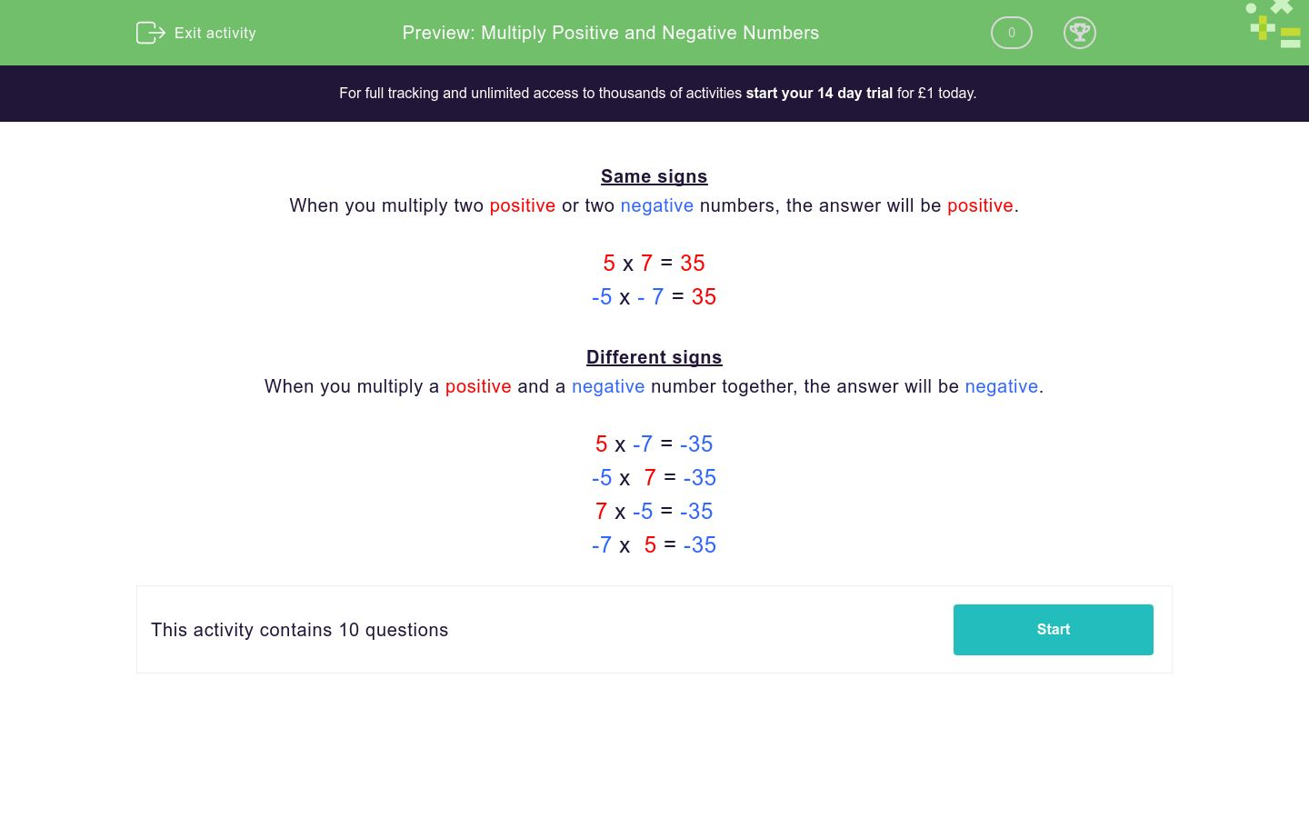 Multiply Positive And Negative Numbers Worksheet EdPlace