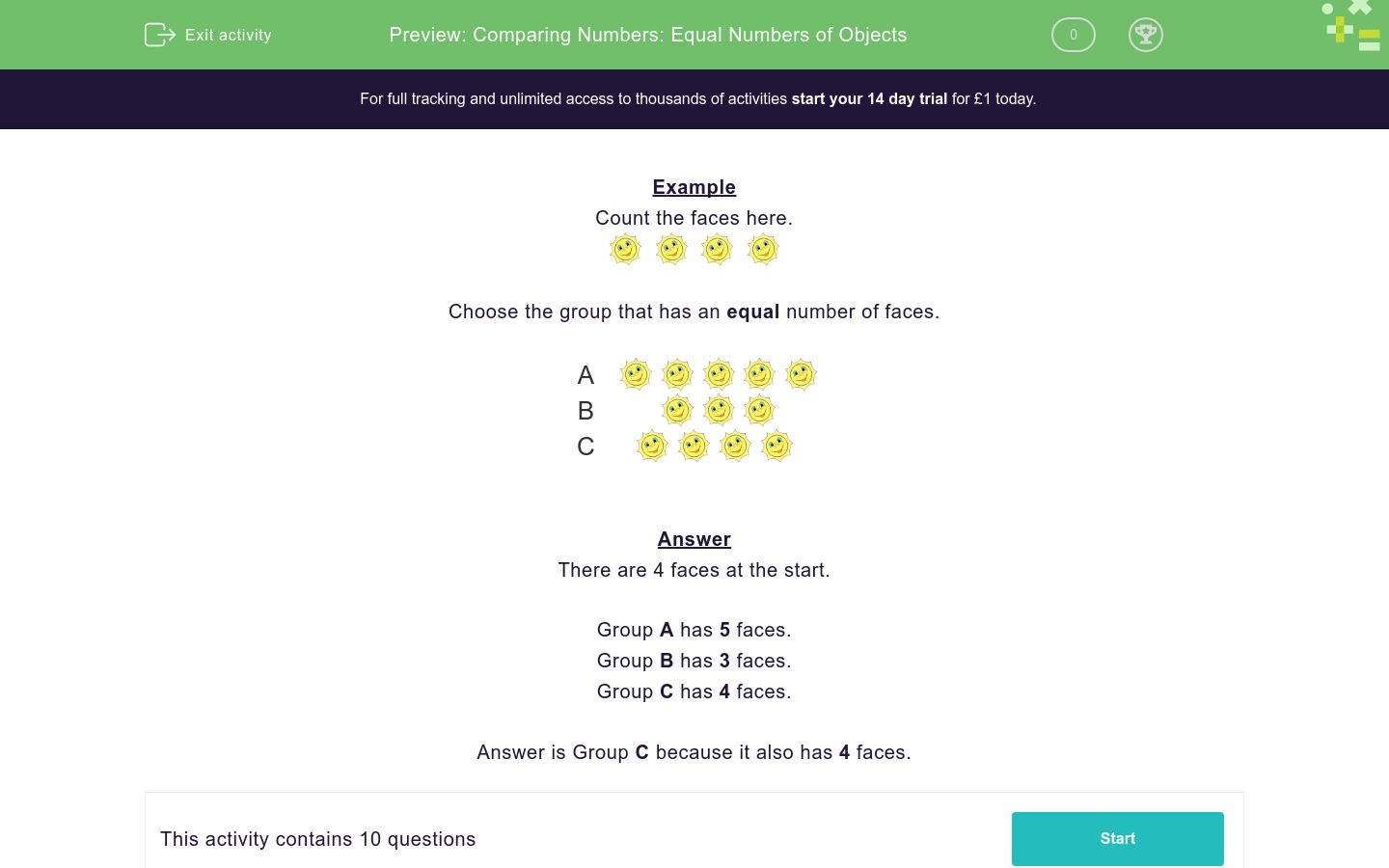 Comparing Numbers: Equal Numbers of Objects Worksheet - EdPlace