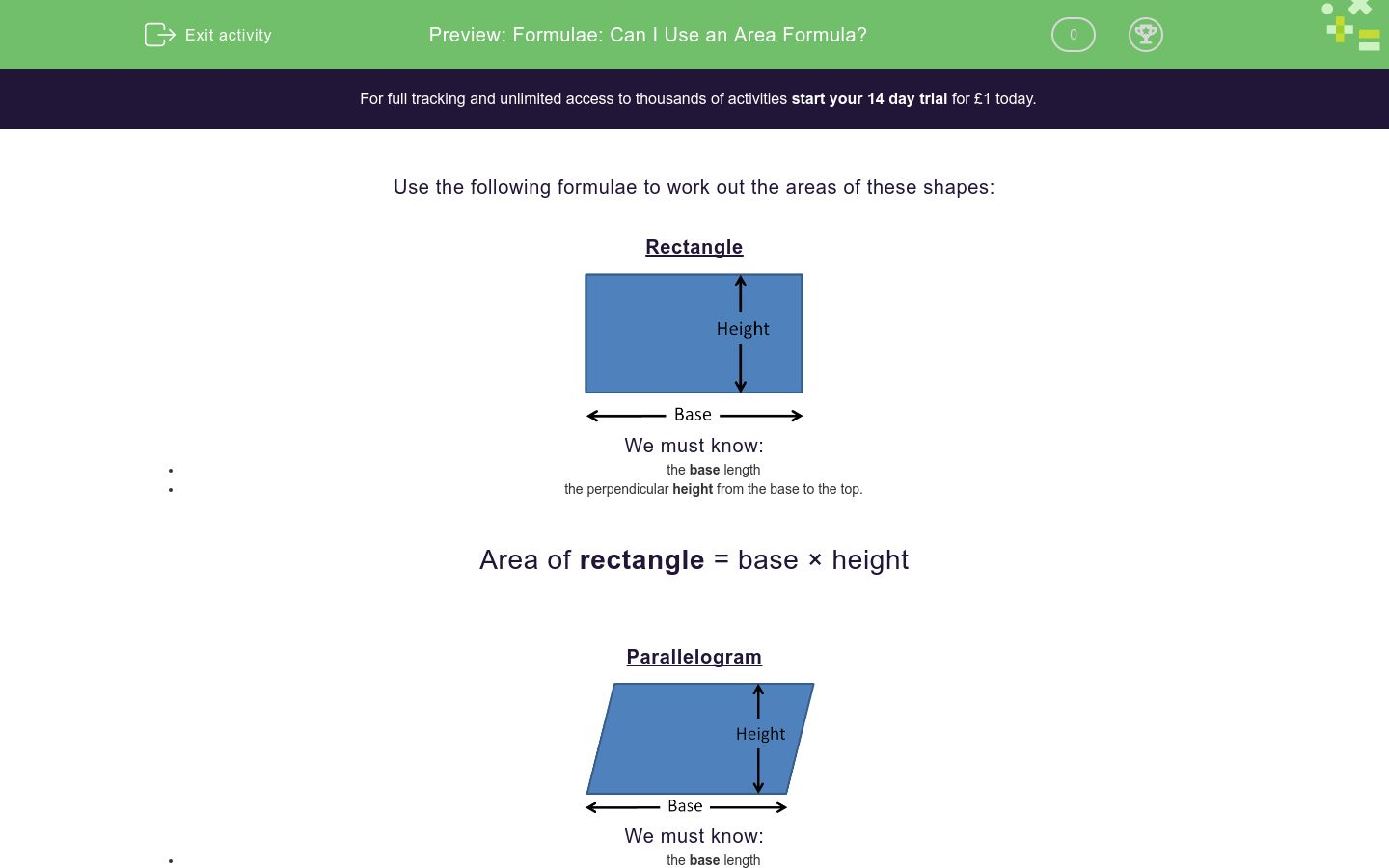 Formulae: Can I Use an Area Formula? Worksheet - EdPlace