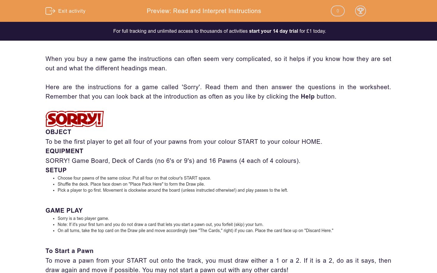 Read and Interpret Instructions Worksheet - EdPlace