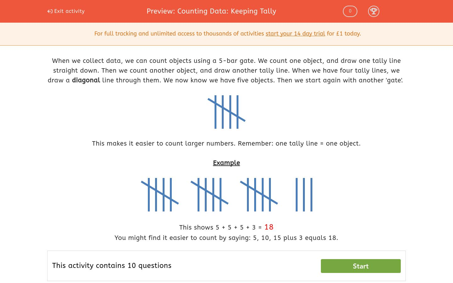 Counting Data: Keeping Tally Worksheet - EdPlace