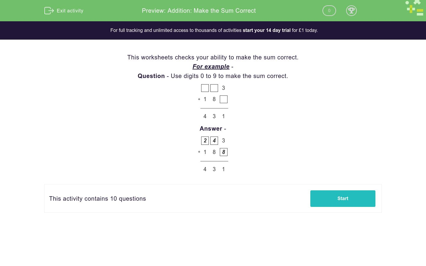 Addition: Make the Sum Correct Worksheet - EdPlace