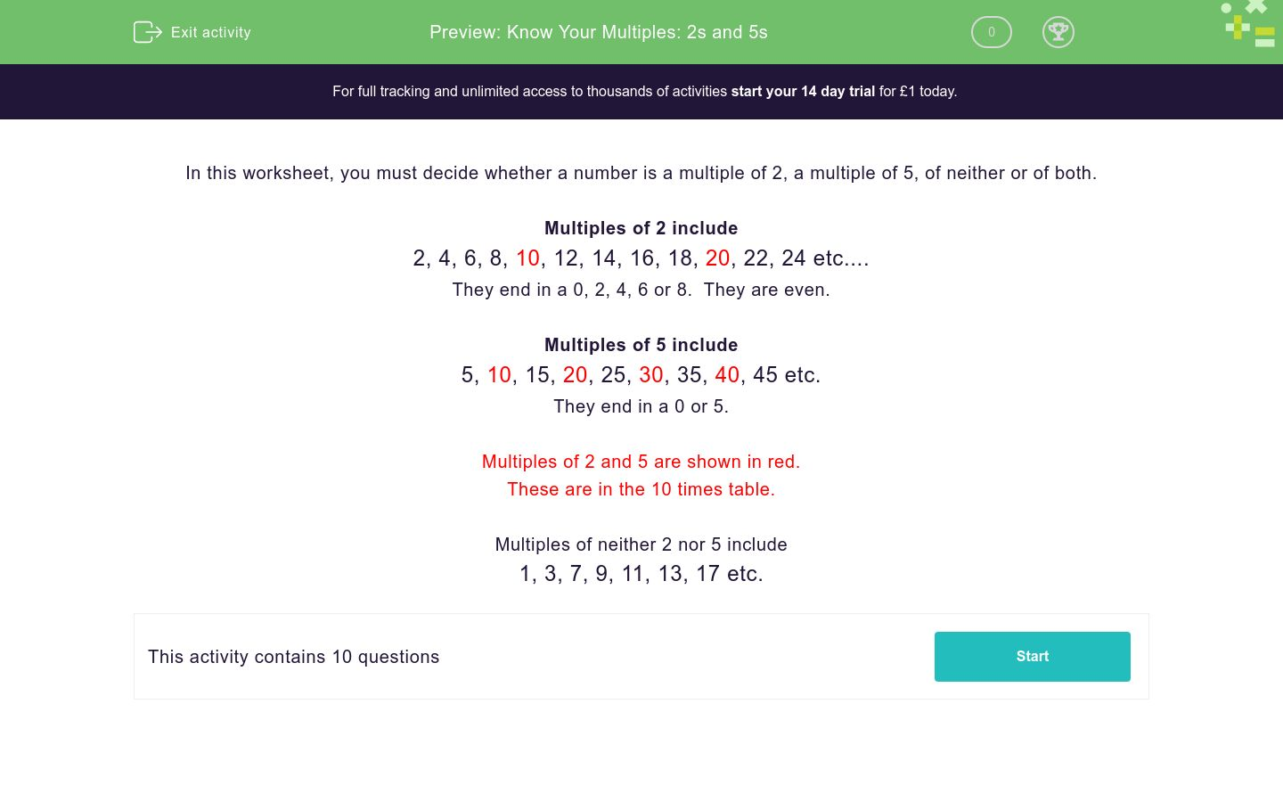 Know Your Multiples: 2s and 5s Worksheet - EdPlace