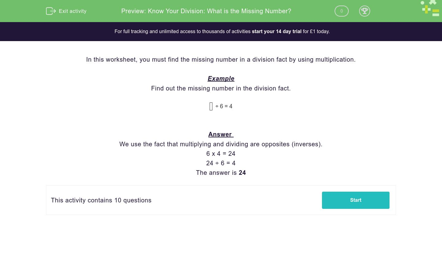 Know Your Division: What is the Missing Number? Worksheet - EdPlace