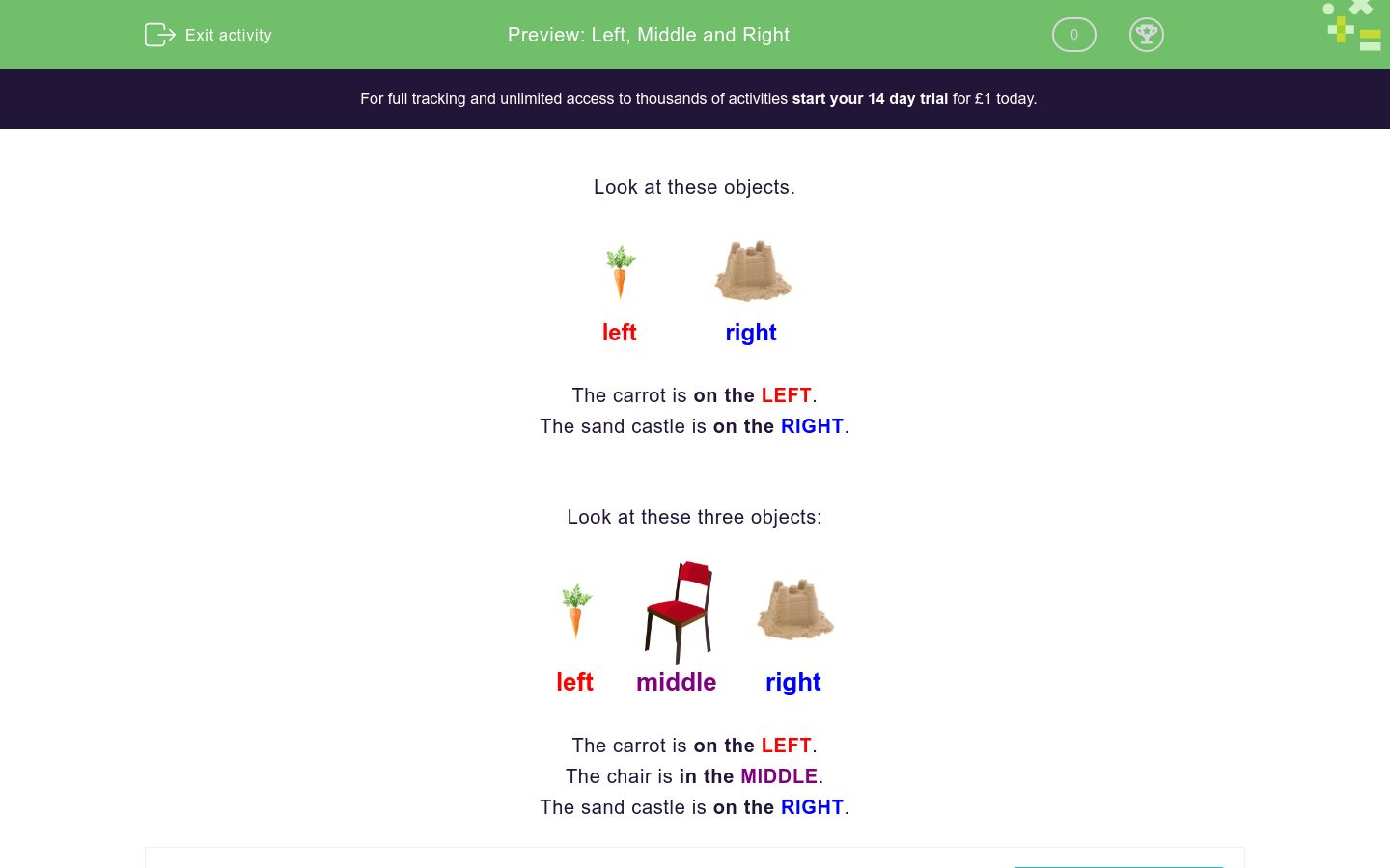 Left, Middle and Right Worksheet - EdPlace