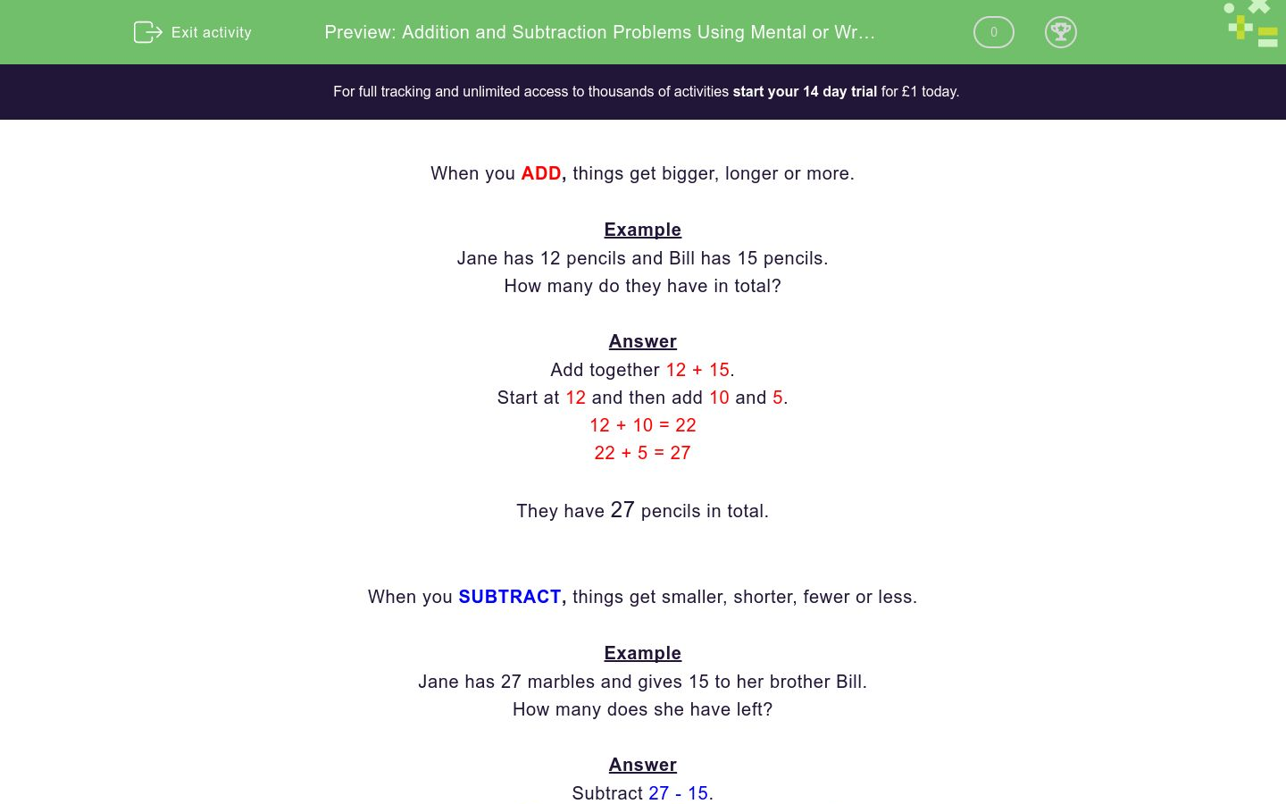 Addition and Subtraction Problems Using Mental or Written Methods (1 ...
