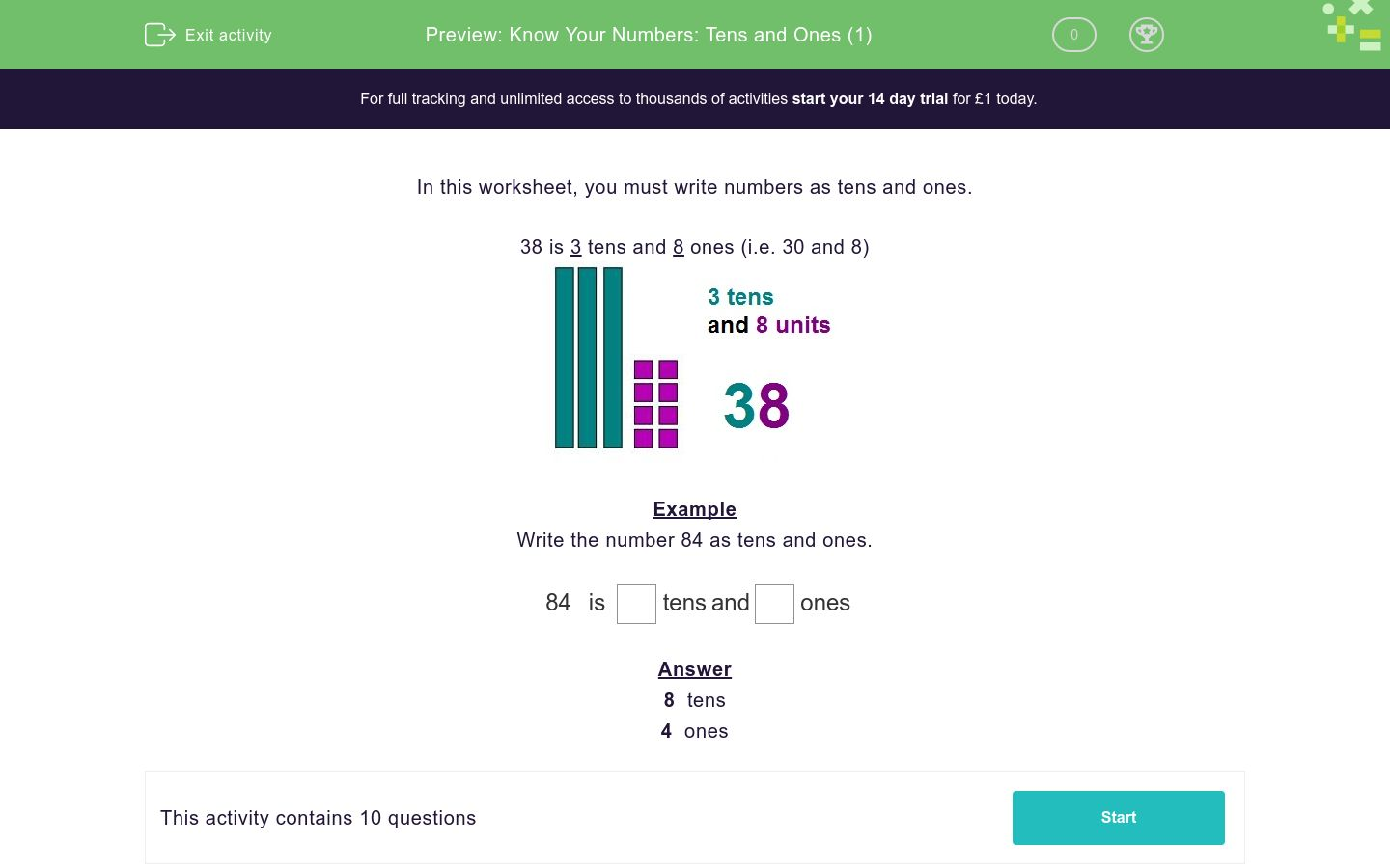 Know Your Numbers: Tens and Ones (1) Worksheet - EdPlace