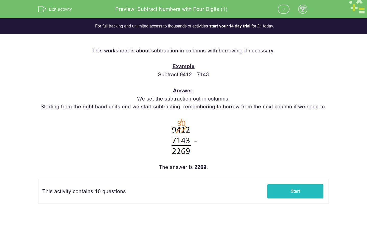 Subtract Numbers with Four Digits (1) Worksheet - EdPlace