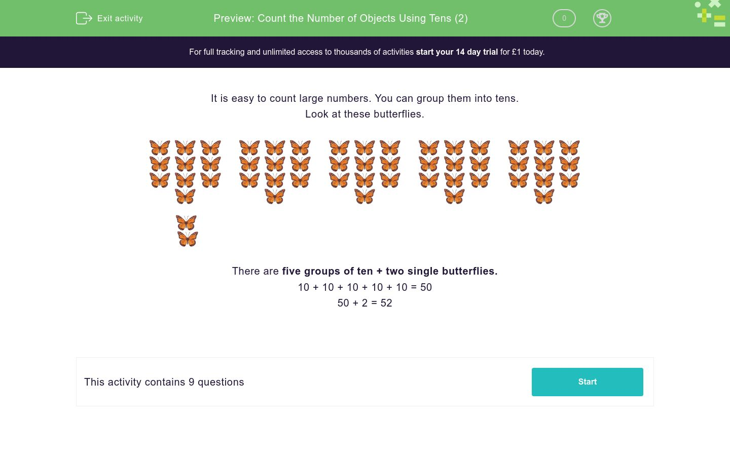 Count the Number of Objects Using Tens (2) Worksheet - EdPlace
