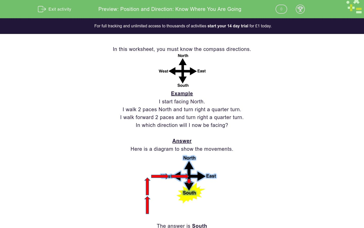 Position and Direction: Know Where You Are Going Worksheet - EdPlace
