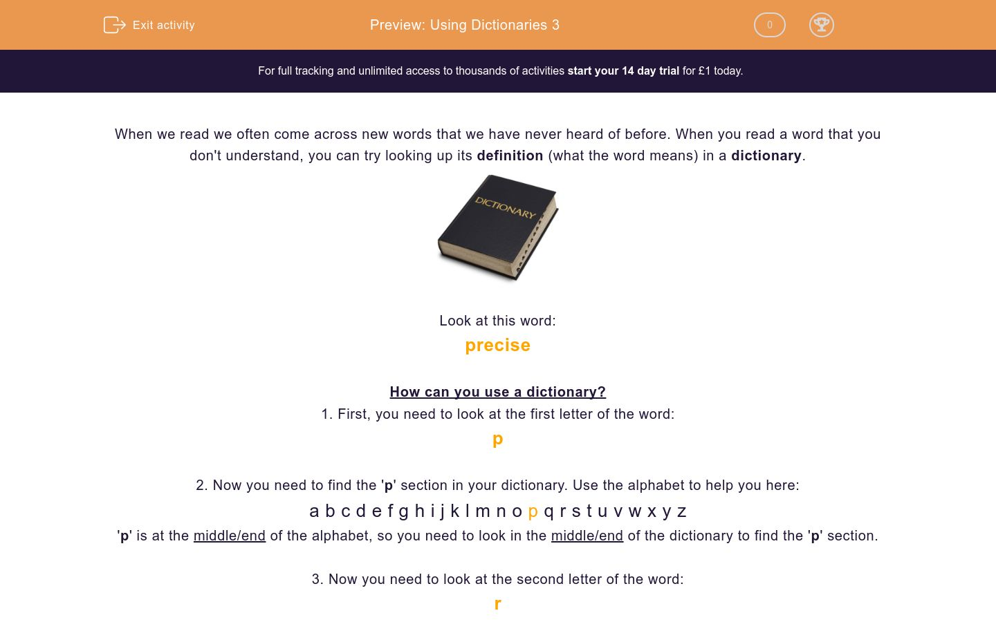 Using Dictionaries 3 Worksheet - EdPlace
