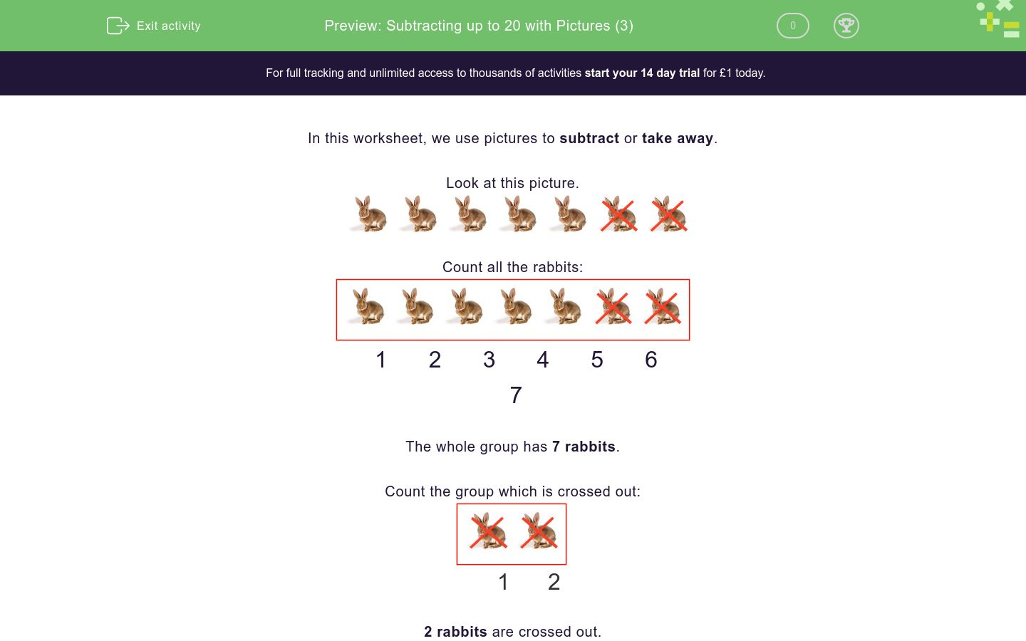 Subtracting up to 20 with Pictures (3) Worksheet - EdPlace