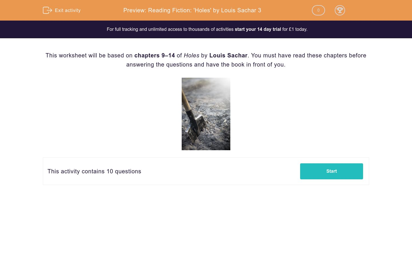 Reading Fiction: 'Holes' by Louis Sachar 3 Worksheet - EdPlace